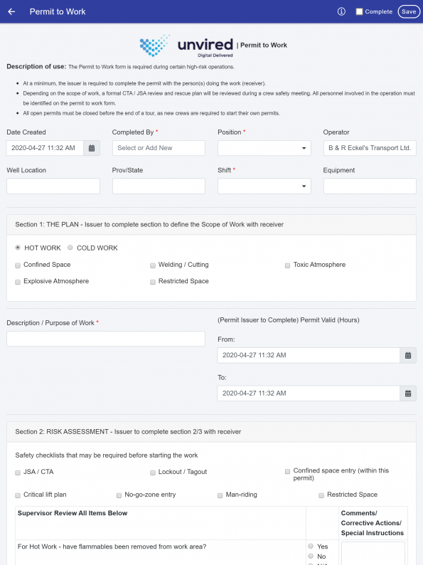Safe Work Permits | Digital Permit to Work | Unvired Mobile EAM